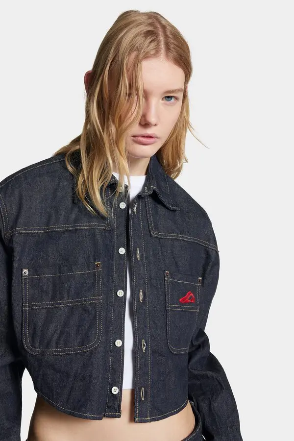 Dsquared2 Dark Wash Icon Cropped Denim Shirt