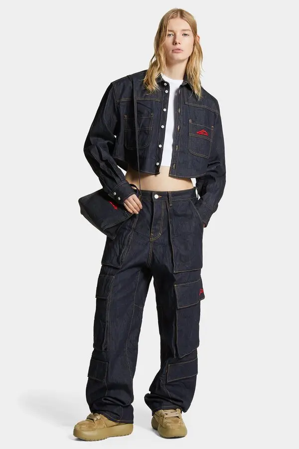 Dsquared2 Dark Wash Icon Cropped Denim Shirt