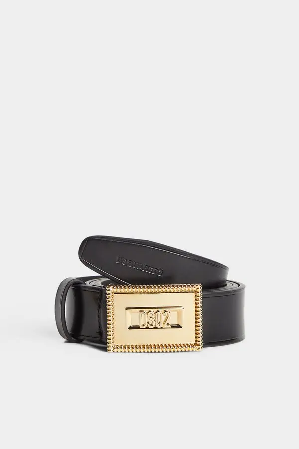 Dsquared2 Gold Plaque Leather Belt - Black