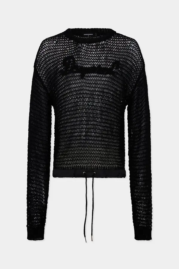 Dsquared2 Open Work Pullover With Drawstring Hem - Black