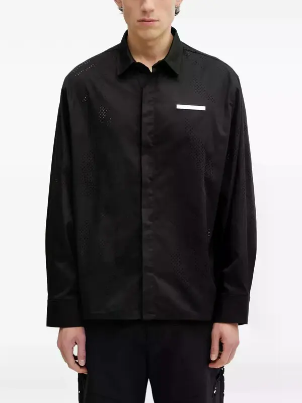 HELIOT EMIL Alsoran Perforated-detail Logo-plaque Shirt