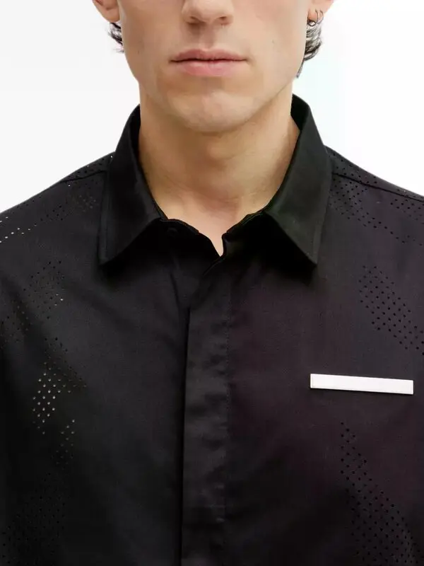 HELIOT EMIL Alsoran Perforated-detail Logo-plaque Shirt