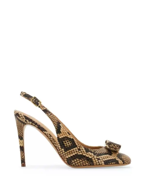 FERRAGAMO Vara Bow Snakeskin Slingback Stilettos - Neutrals