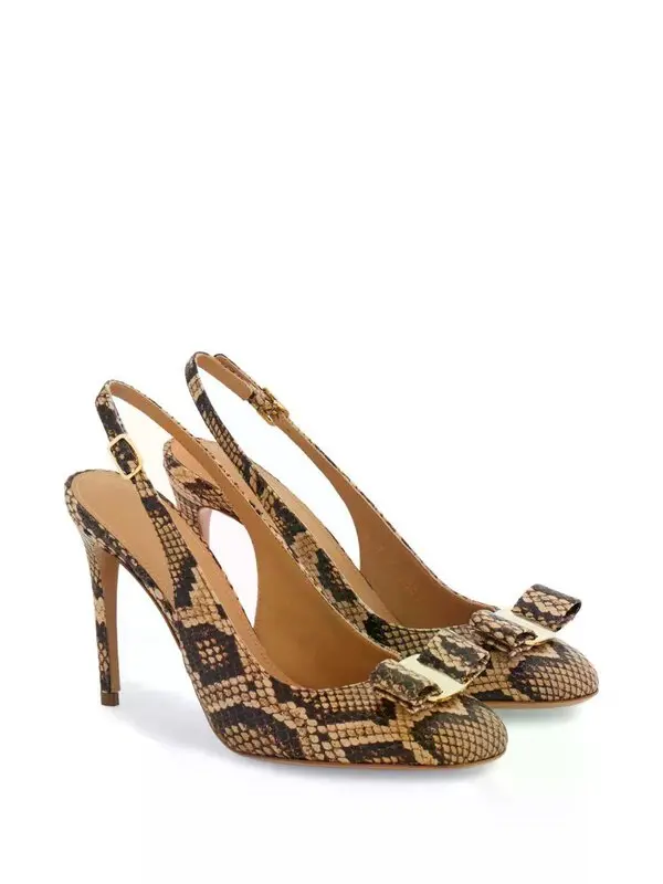 FERRAGAMO Vara Bow Snakeskin Slingback Stilettos - Neutrals