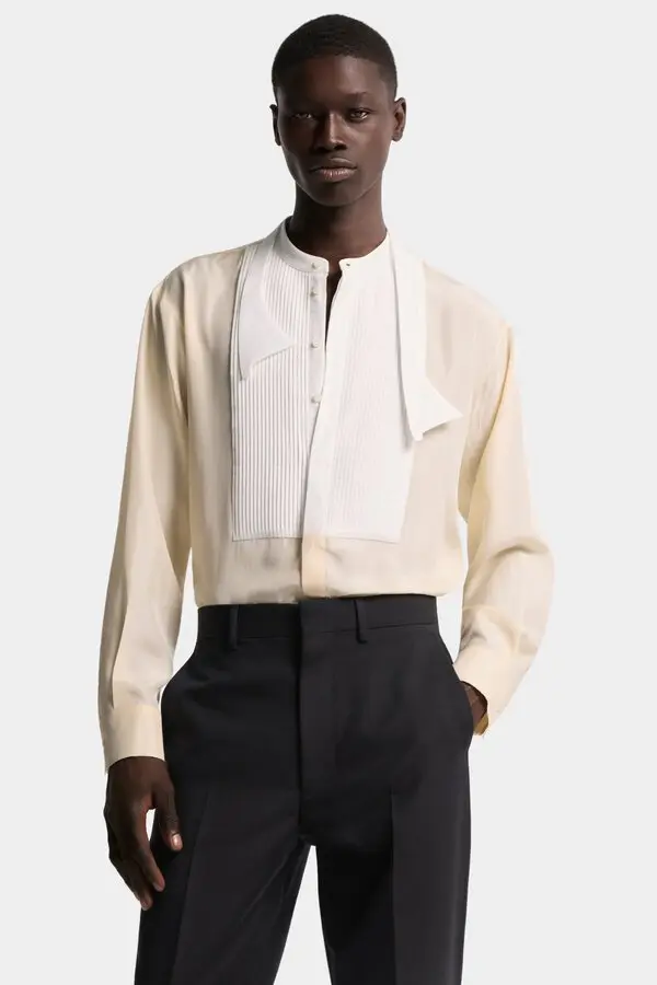Dsquared2 Silk Satin Shirt With Plastron And Dropped Shoulders - Black