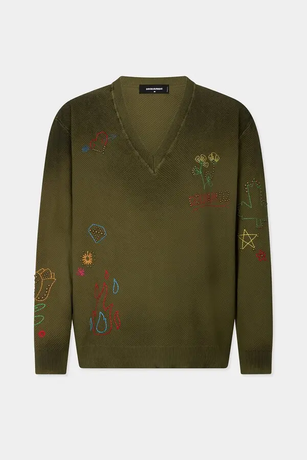Dsquared2 Hand-embroidered V-neck Pullover - Green