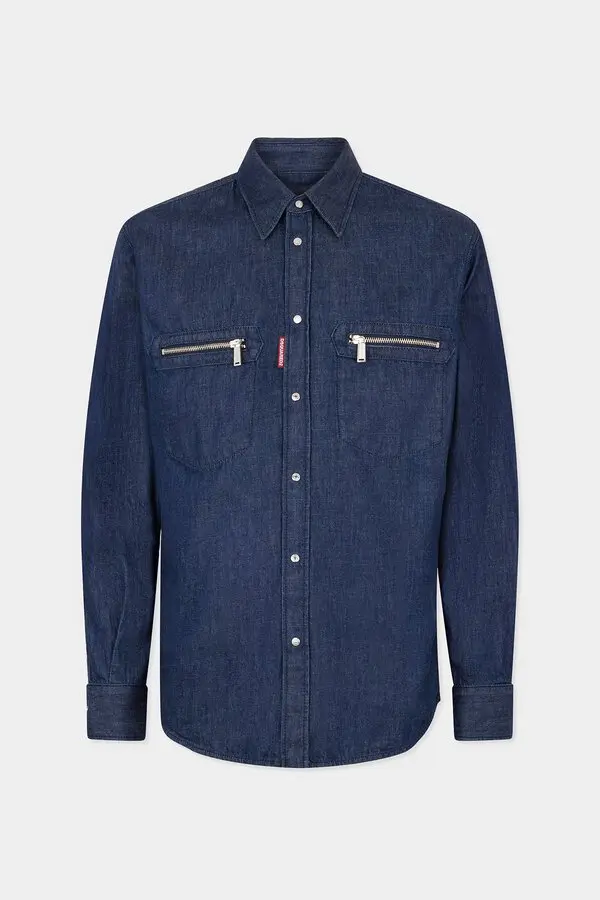 Dsquared2 Denim Biker Shirt With Zip Pockets