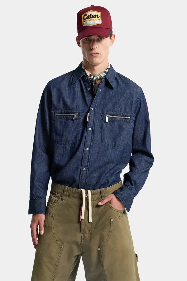 Dsquared2 Denim Biker Shirt With Zip Pockets