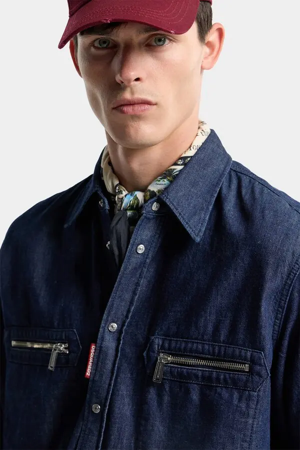 Dsquared2 Denim Biker Shirt With Zip Pockets