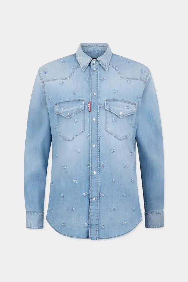 Dsquared2 Super Light Wash Canadian Western Shirt - Blue