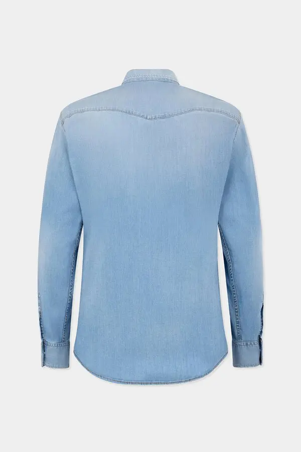 Dsquared2 Light Wash Western Shirt With 3d Flower Appliqués