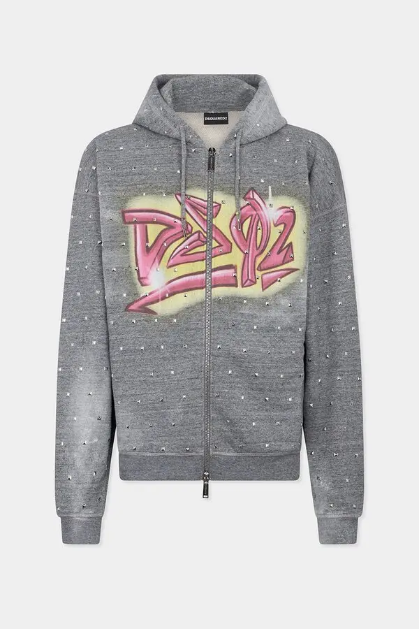 Dsquared2 Graffiti Logo Embellished Zip-up Hoodie