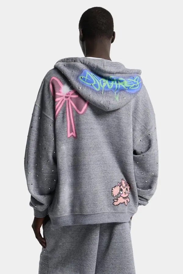 Dsquared2 Graffiti Logo Embellished Zip-up Hoodie