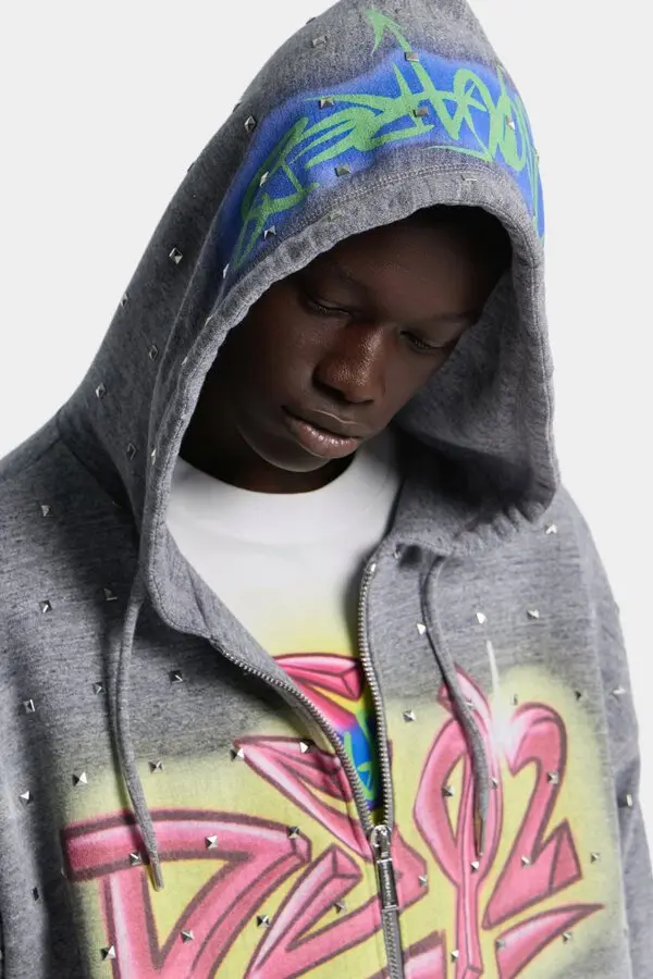 Dsquared2 Graffiti Logo Embellished Zip-up Hoodie