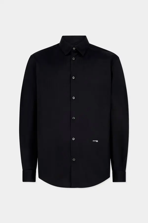 Dsquared2 Relaxed Fit Stretch Poplin Shirt With Micro Print - Black