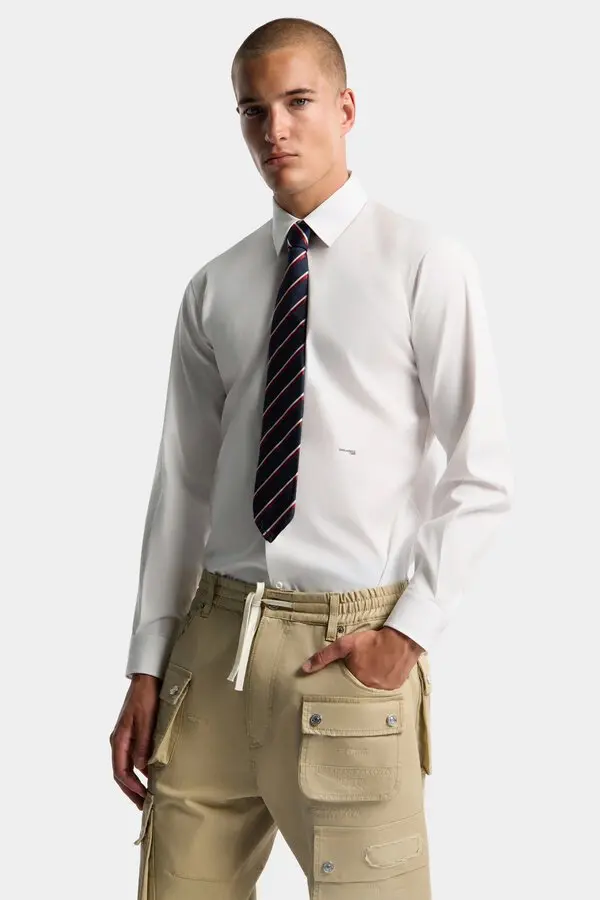Dsquared2 Relaxed Fit Stretch Poplin Shirt With Micro Print - White