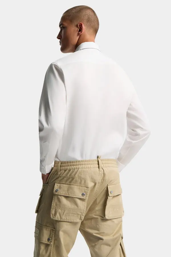 Dsquared2 Relaxed Fit Stretch Poplin Shirt With Micro Print - White