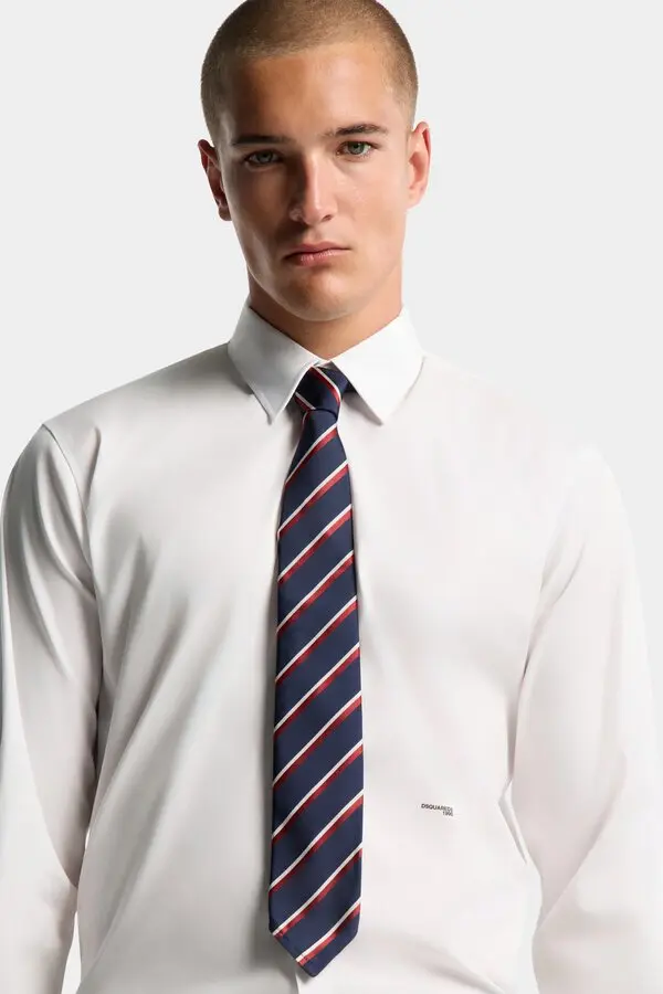 Dsquared2 Relaxed Fit Stretch Poplin Shirt With Micro Print - White