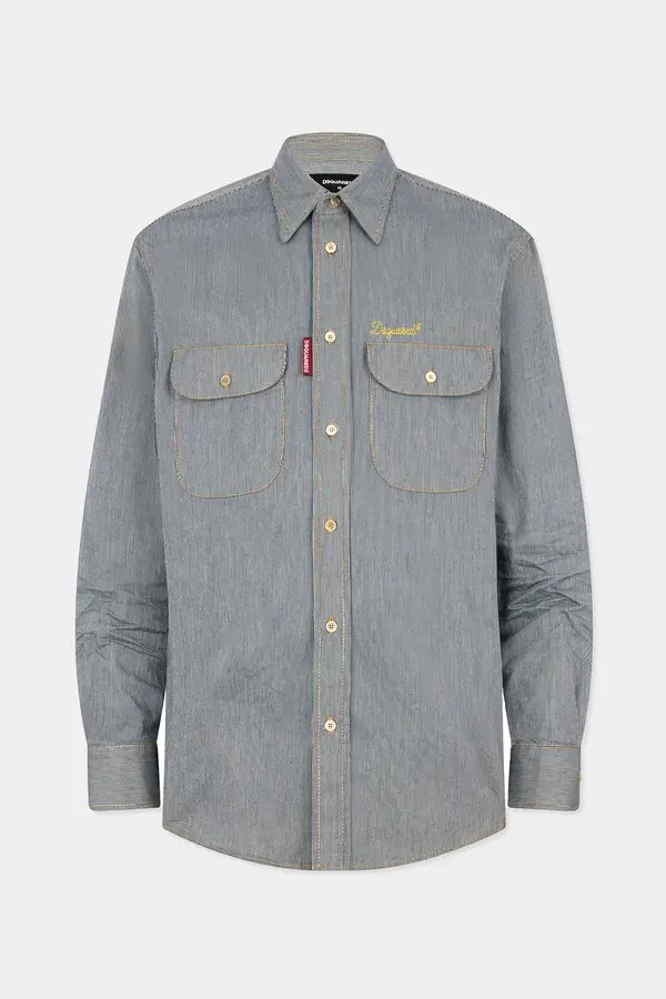Dsquared2 Striped Denim Shirt With Embroidered Logo - Fantasy