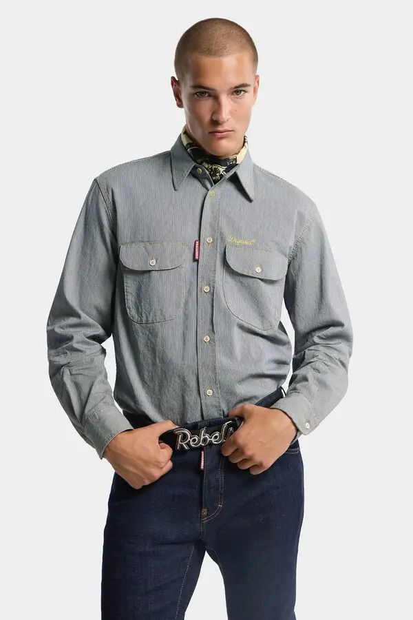 Dsquared2 Striped Denim Shirt With Embroidered Logo