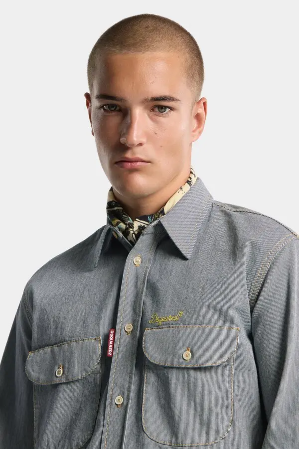 Dsquared2 Striped Denim Shirt With Embroidered Logo