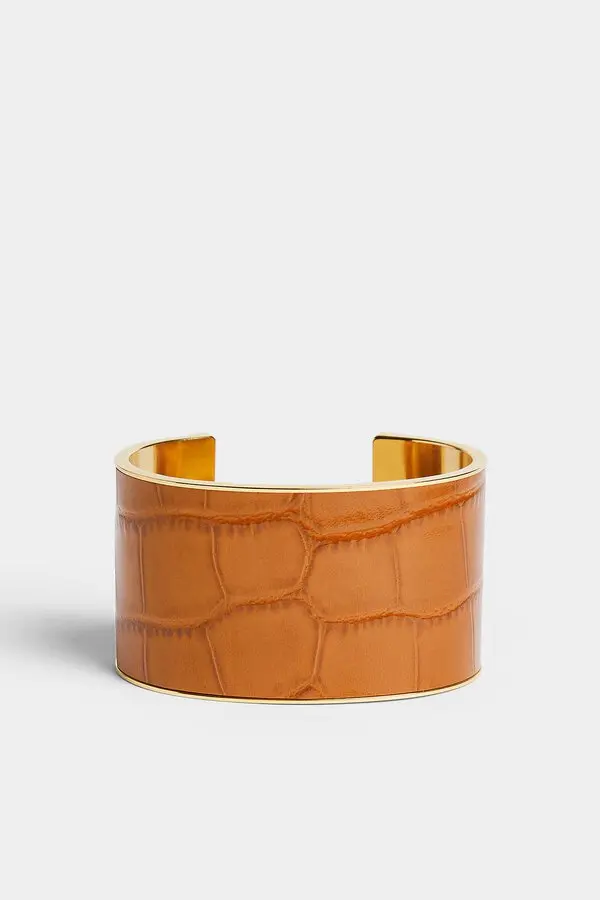 Dsquared2 Wide Leather Cuff Bracelet - Camel