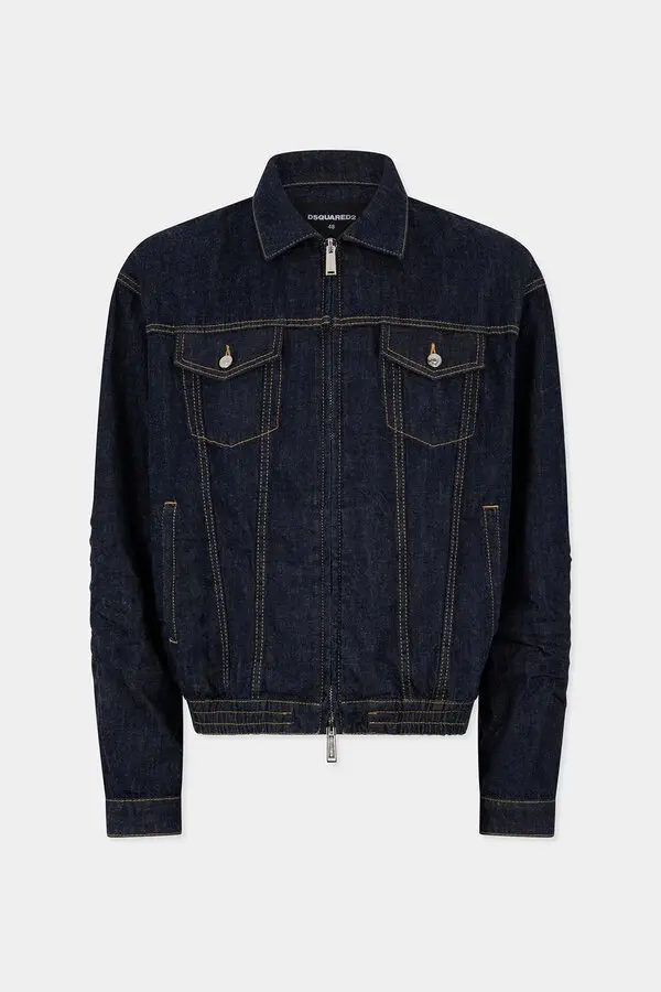 Dsquared2 Dark Wash Denim Bomber Jacket - Blue