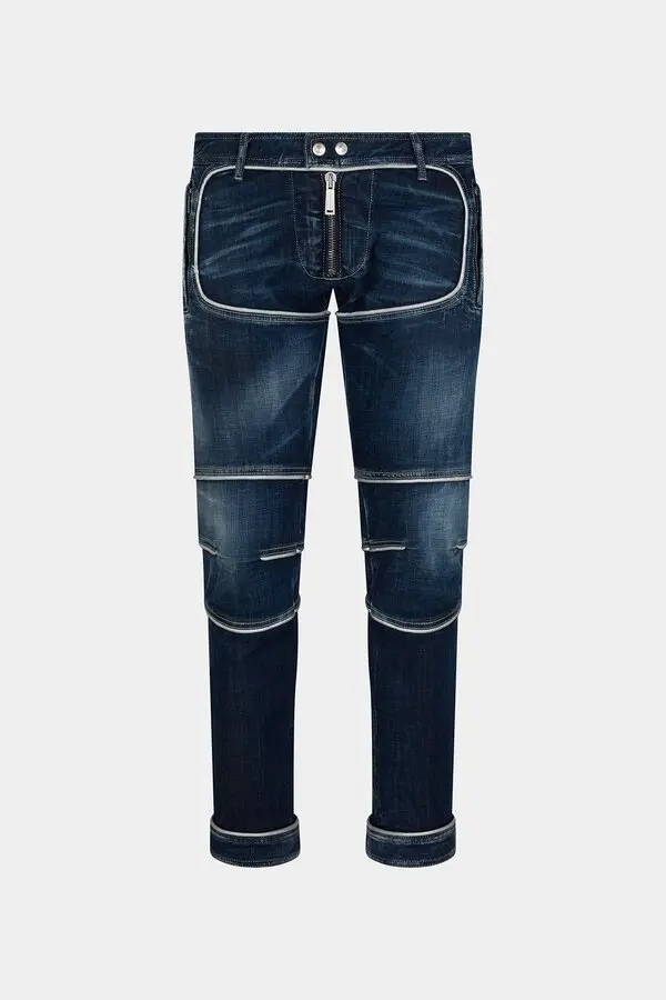 Dsquared2 Dark Wash Ripped Heritage Denim Biker Pants - Blue
