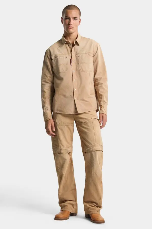 Dsquared2 Garment Dyed Carpenter Shirt With Distressed Finish