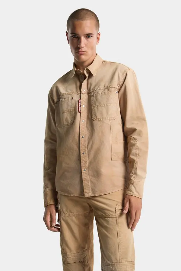 Dsquared2 Garment Dyed Carpenter Shirt With Distressed Finish