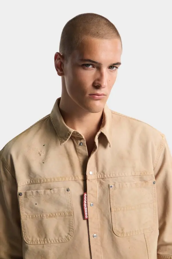 Dsquared2 Garment Dyed Carpenter Shirt With Distressed Finish