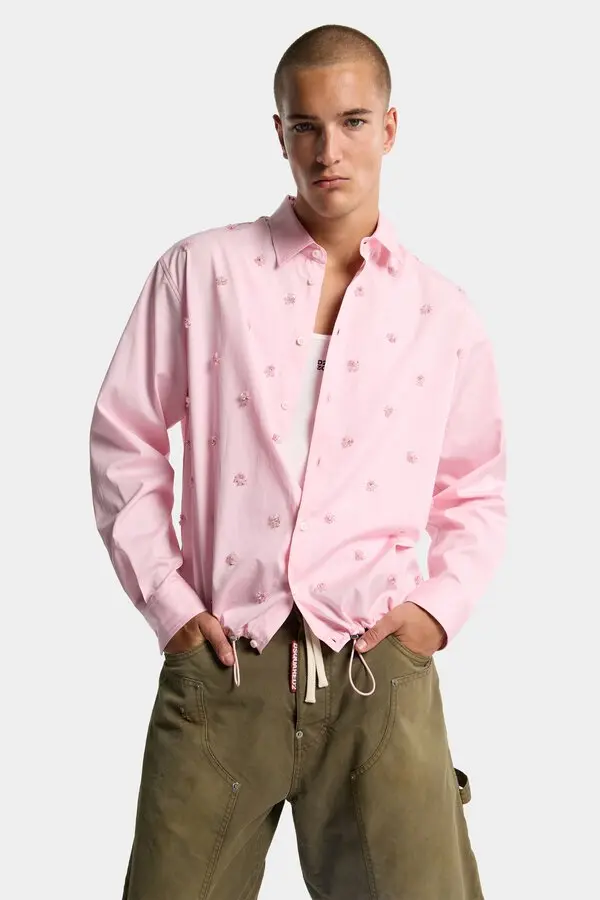 Dsquared2 Embroidered Flower Appliqué Drawstring Shirt