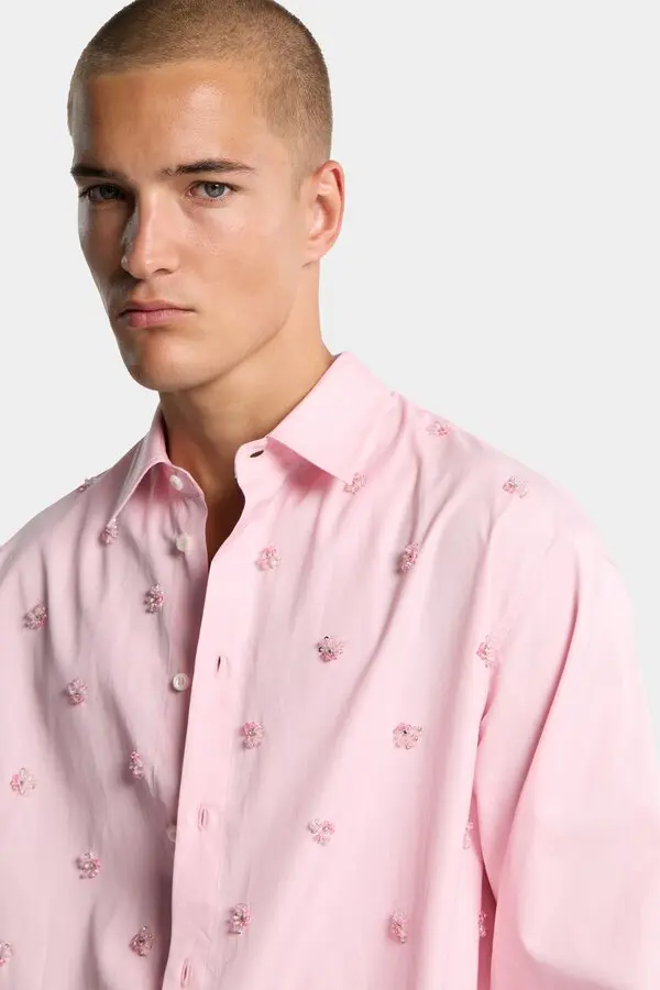 Dsquared2 Embroidered Flower Appliqué Drawstring Shirt