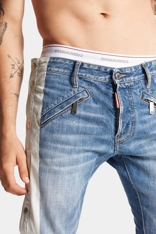 Dsquared2 Stone-washed Denim Pants With Contrast Snap Button Leg Detailing