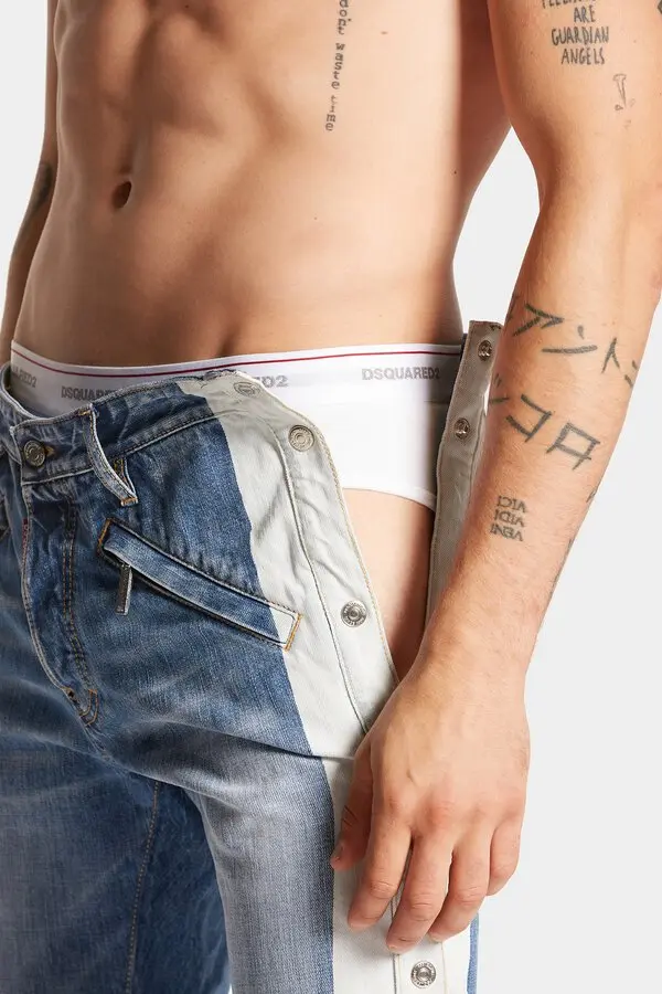 Dsquared2 Stone-washed Denim Pants With Contrast Snap Button Leg Detailing