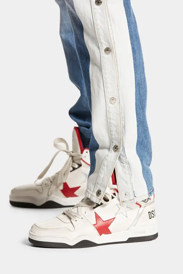 Dsquared2 Stone-washed Denim Pants With Contrast Snap Button Leg Detailing
