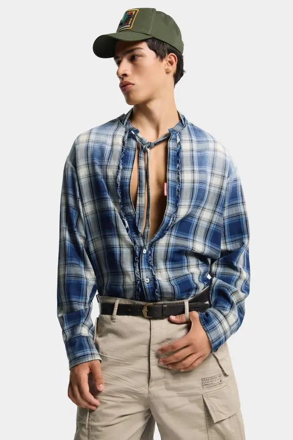 Dsquared2 Ombré Check Shirt With Mandarin Collar