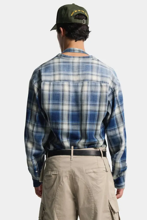 Dsquared2 Ombré Check Shirt With Mandarin Collar