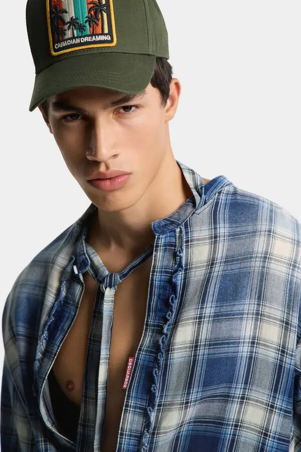 Dsquared2 Ombré Check Shirt With Mandarin Collar
