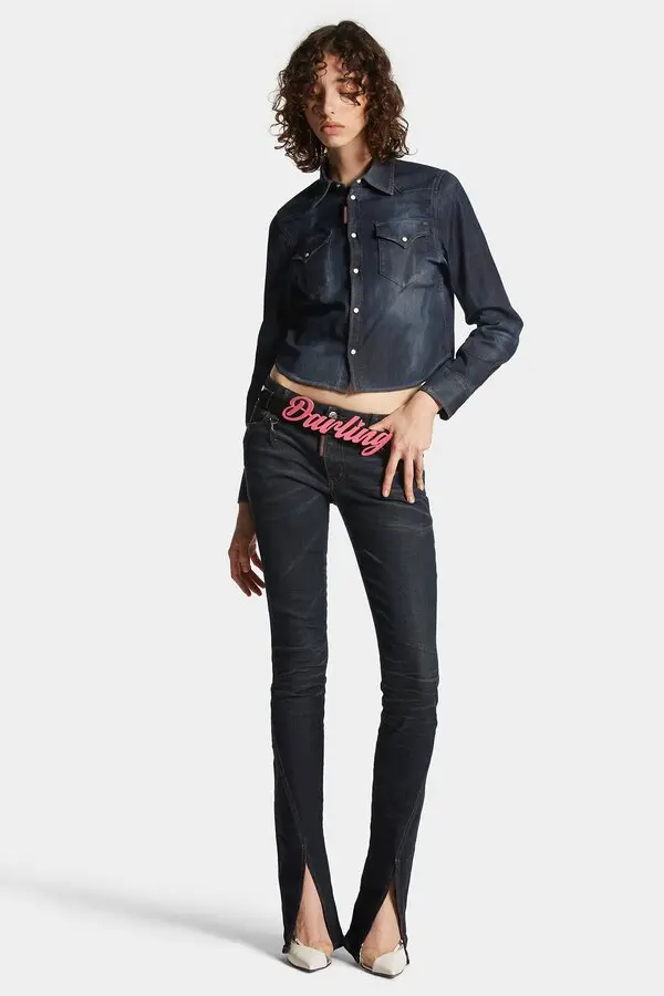 Dsquared2 Black Dusty Wash Trumpet Jeans With Slit Cuffs