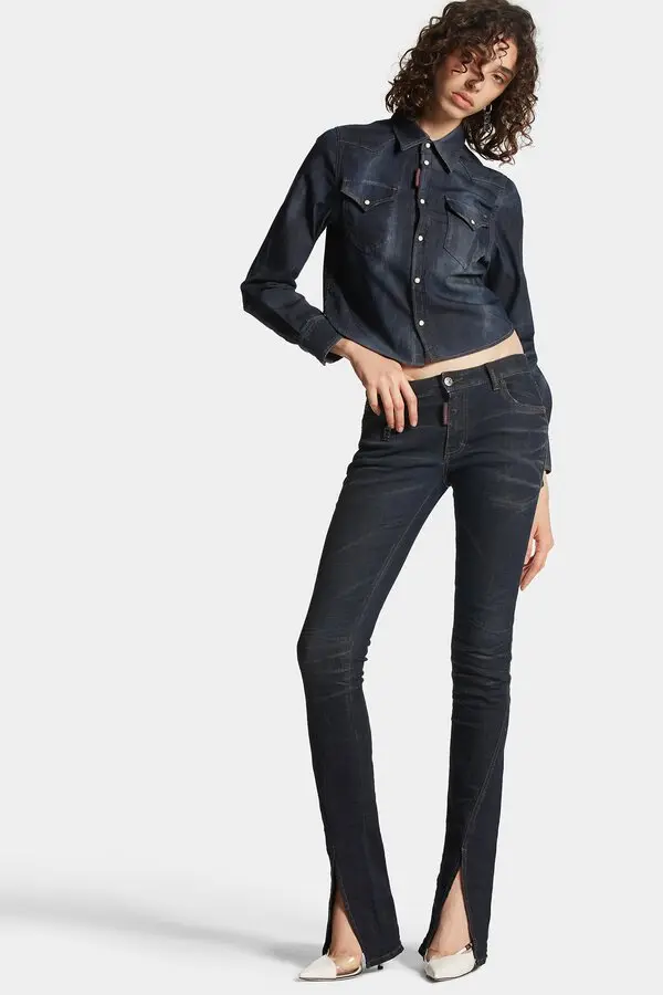Dsquared2 Black Dusty Wash Trumpet Jeans With Slit Cuffs