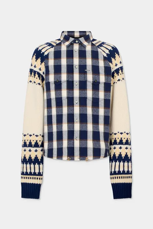 Dsquared2 Classic Check Drawstring Shirt With Norwegian-knit Sleeves