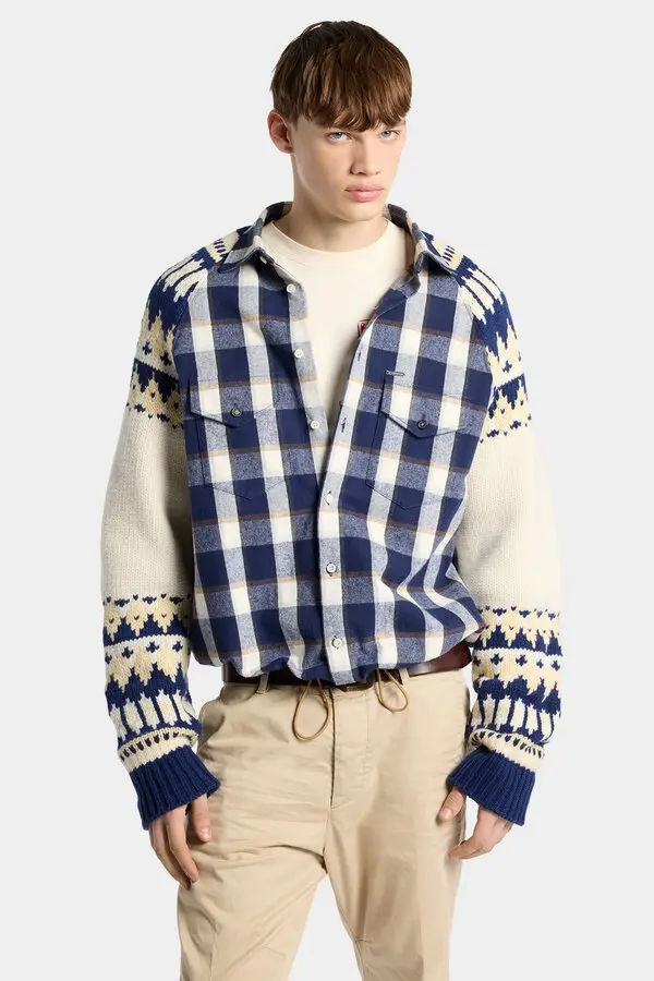 Dsquared2 Classic Check Drawstring Shirt With Norwegian-knit Sleeves