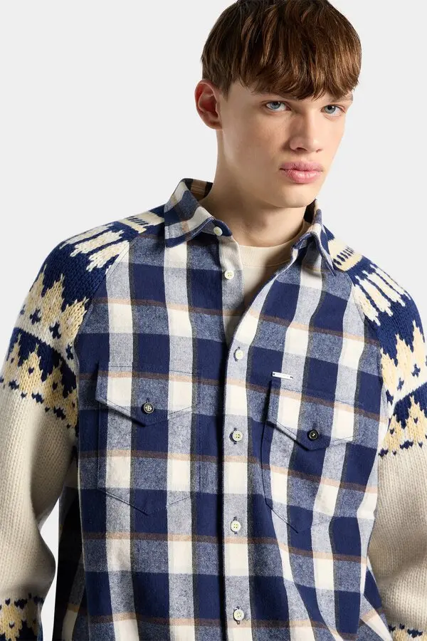 Dsquared2 Classic Check Drawstring Shirt With Norwegian-knit Sleeves