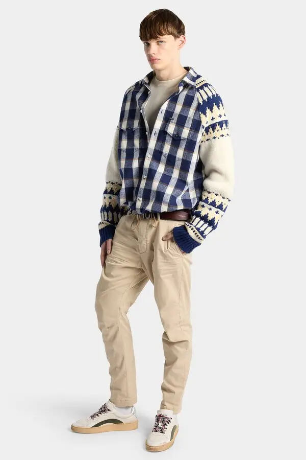 Dsquared2 Classic Check Drawstring Shirt With Norwegian-knit Sleeves