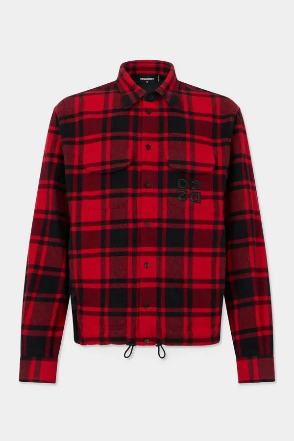 Dsquared2 Hybrid Checked Overshirt With Nylon Back And Drawstring Hem - Fantasy
