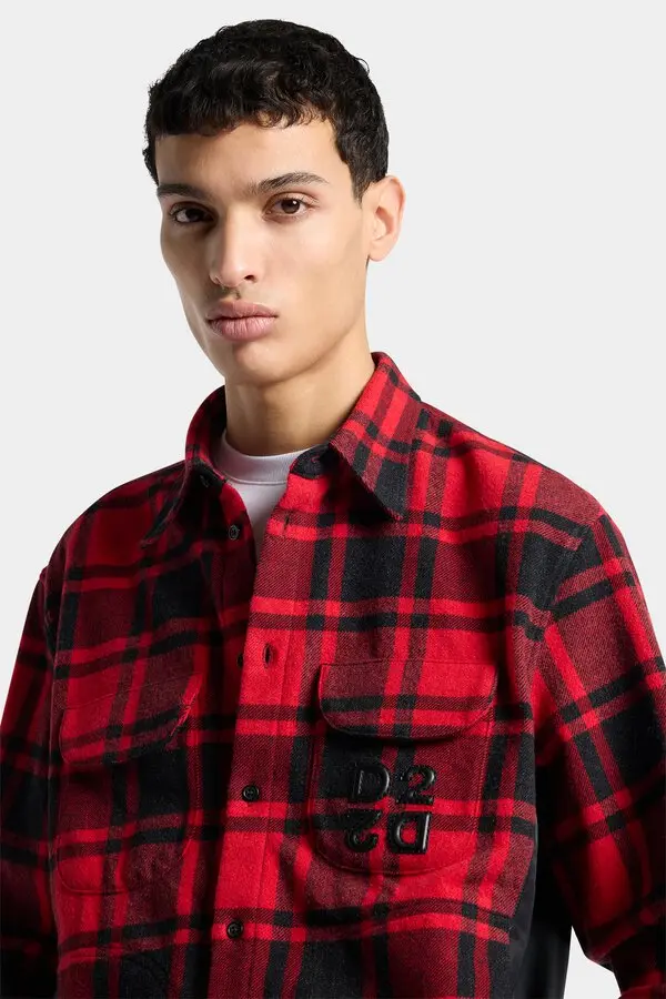 Dsquared2 Hybrid Checked Overshirt With Nylon Back And Drawstring Hem