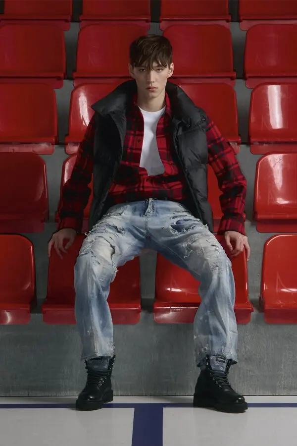 Dsquared2 Hybrid Checked Overshirt With Nylon Back And Drawstring Hem