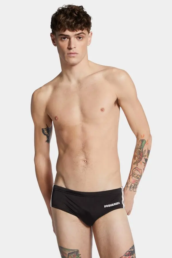 Dsquared2 Logo Swim Briefs With Side Stripes