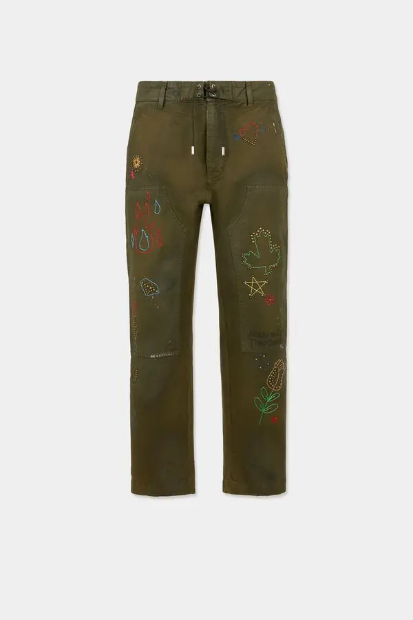 Dsquared2 Straight Leg Embroidered Canvas Cotton Pants - Green